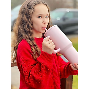 GOGOJOVE 40 oz Tumbler with Handle and Straw Lid,Double Vacuum Stainless Steel Water Bottle,Insulated Cup for Water, Iced Tea or Coffee,Keep Hot/Cold for Hours (Twired in Tulle)