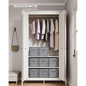 SONGMICS Storage Cubes, 13-Inch Non-Woven Fabric Bins with Double Handles, Set of 8, Closet Organizers for Shelves, Foldable, for Clothes, Cattail Gray UROB833G01