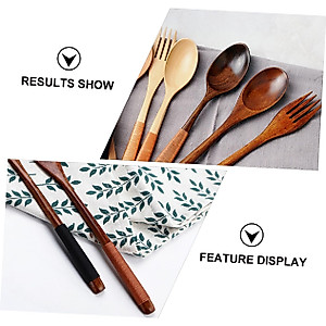 Amosfun Japanese Wooden Handle Fork and Spoon Pasta Server Utensil Wooden Spoon and Fork Wood Soup Porcelain Soup Spoons Wooden Spoon Fork Chopsticks for Eating Ice Major Travel Friendly