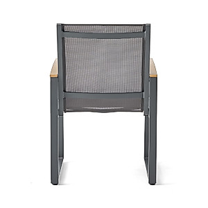 Christopher Knight Home Glasgow Outdoor Aluminum and Mesh Dining Chairs (Set of 4), 22.25 "W x 24.5 "D x 33.5 "H, Gray + Natural Brown