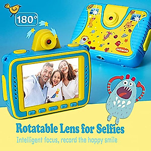 SHOWCAM Kids Waterproof Camera Best Gift for Children with Video, Underwater Child Cam for Boy Age 3,4,5,6+, Selfie Supported 1080P 8MP 2.4 Inch Large Screen, 16GB, Silicon Handle - Blue