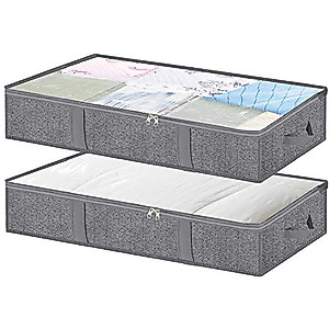 Under the Bed Storage Bags Container,Foldable Large Capacity Underbed Bins Organizer with 4 Strong Handles,2 Sturdy Zippers and Clear Window for Blanket Comforter Clothing Bedding