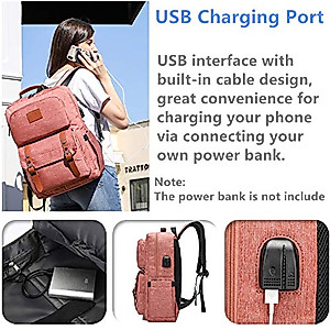 HFSX Laptop Backpack Women Men College Backpacks Bookbag Vintage Backpack Book Bag Fashion Back Pack Anti Theft Travel Backpacks with Charging Port fit 15.6 Inch Laptop Pink