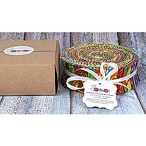 Soimoi 40Pcs Batik Print Precut Fabrics Strips Roll Up 1.5x42inches Cotton Jelly Rolls for Quilting - Yellow