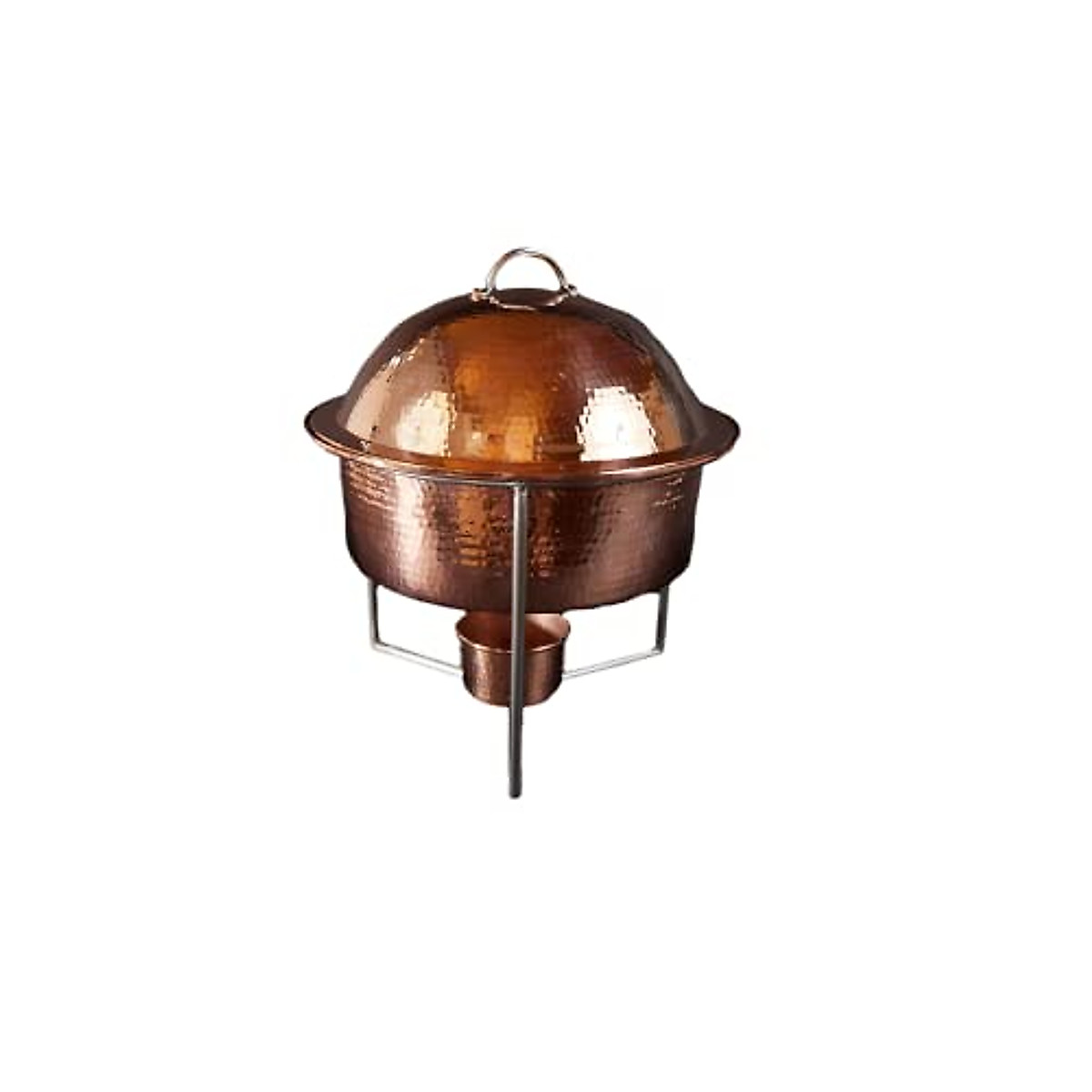 Sertodo Copper Round Byzantium Chafer, 4 quart capacity, Hand Hammered 100% Pure Copper