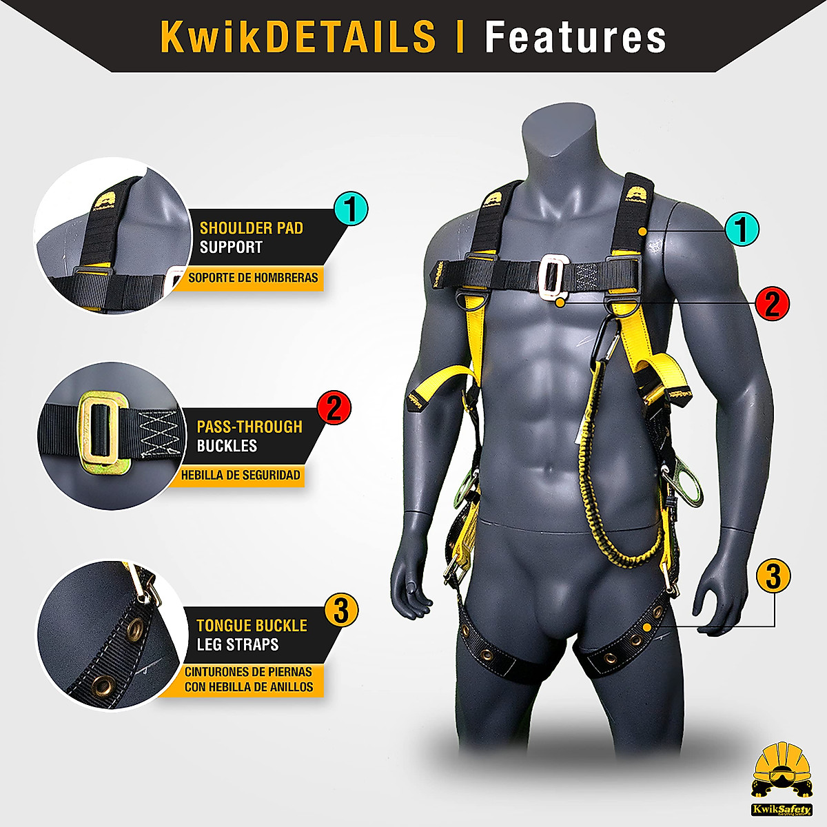 KwikSafety - Charlotte, NC - SUPERCELL Safety Harness [COMBO] Premium Shoulder Padding ANSI OSHA Full Body Fall Protection Work Equipment Construction Tower Climbing Roofing Forklift Aerial Boom Lift