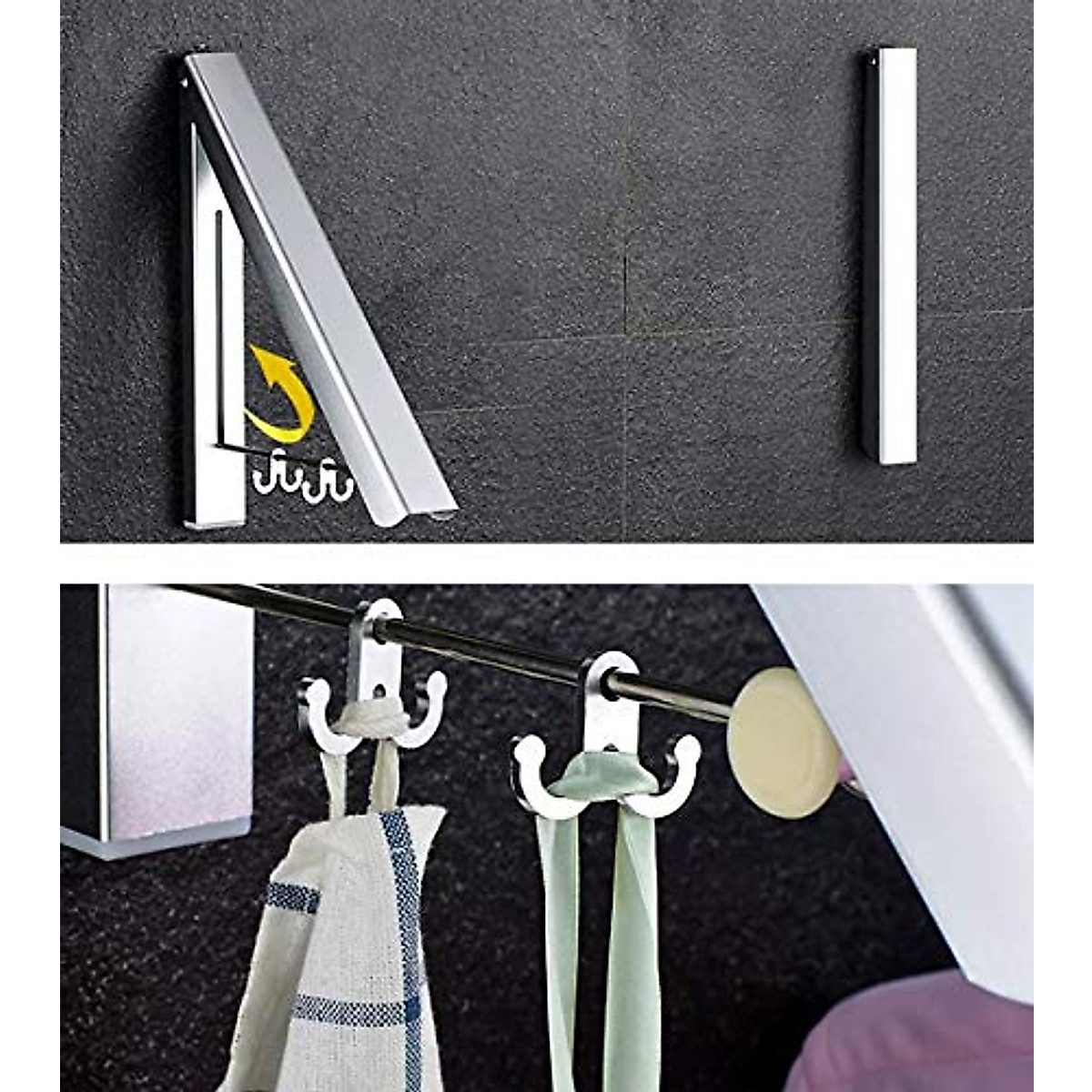 MISSMIN 2 Pack Retractable Clothes Rack - Wall Mounted Folding Clothes Hanger Drying Rack for Laundry Room Closet Storage Organization, (Silver)