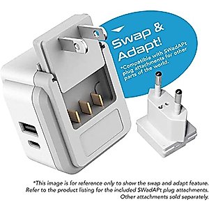 Ceptics Brazil Power Plug Adapter Travel Set, 20W PD & QC, Safe Dual USB & USB-C 3.1A - 2 USA Socket - Compact & Powerful - Also Use in Peru, Chile - Includes Type C, Type N Swadapt Attachments