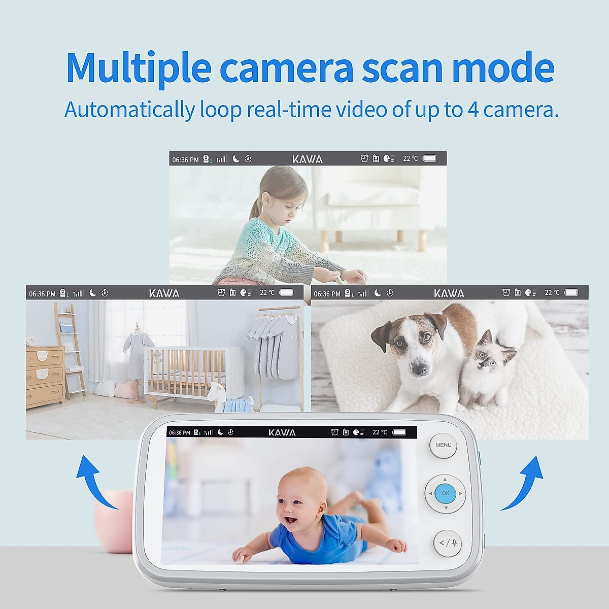 KAWA 720P Add-on Baby Camera, Compatible with S6 only, Video Baby Monitor with Camera and Audio, No WiFi, Loop Recording, 110° Wide Angle, 1000ft Range, 2X Zoom, 2-Way Audio S6-C (Monitor Not Include)