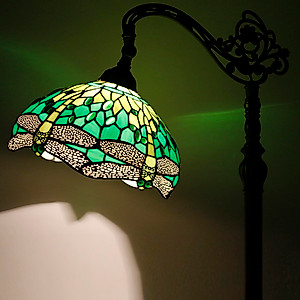 WERFACTORY Tiffany Floor Lamp Green Stained Glass Dragonfly Arched Lamp 12X18X64 Inches Gooseneck Adjustable Corner Standing Reading Light Decor Bedroom Living Room S459 Series