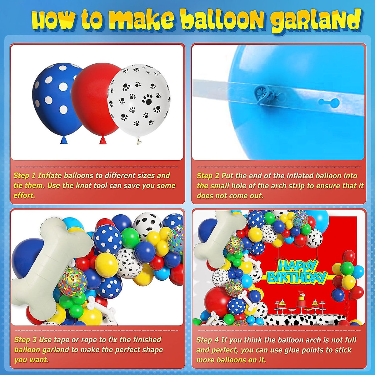 Amandir 155pcs Paw Balloons Garland Arch Kit, Dog Bone Paw Print Foil Balloons Red Yellow Blue Green Paw Balloon for Puppy Paw Themed Boy Birthday Party Decorations Supplies