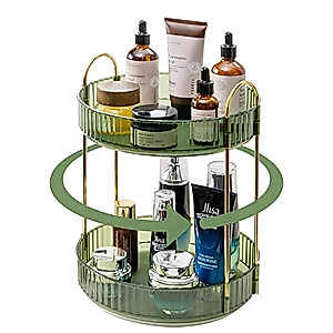 360° Rotating Makeup Organizer, Bathroom Makeup Carousel Spinning Holder Rack, Large Capacity Cosmetics Storage Vanity Shelf Countertop, Fits Cosmetics, Perfume, Skin Care, Lipsticks(2 Tiers, Green)