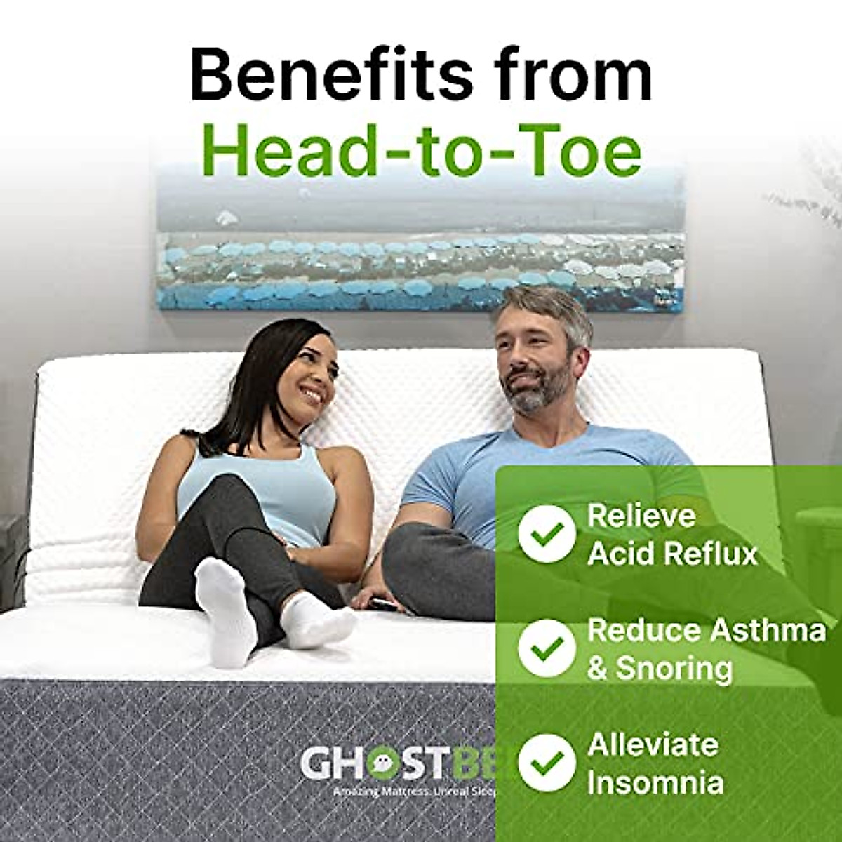 GhostBed Adjustable Bed Frame & Power Base with Wireless Remote - Zero Gravity & Massage Settings, USB Ports, Queen