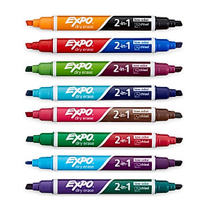 EXPO Dry Erase 2-in-1 Markers, Chisel Tip, Assorted, 8 Count