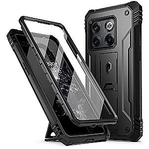 Poetic Revolution Series Designed for Oneplus 10T Case, Full-Body Rugged Dual-Layer Shockproof Protective Cover with Kickstand and Built-in-Screen Protector, Black