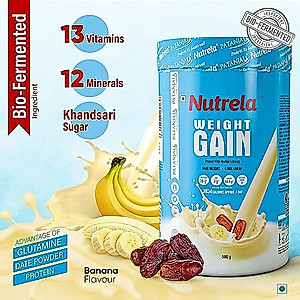 Mass Gainer with 36 Essential Vitamins, Minerals and Herbs | 20g Protein, 66.8 Carbs & 3834gm Calories | Ideal for Athlete, Men, Women & Kids - Banana Flavour