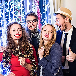 Party Photo Booth Props, Funny Mouth Lips Photo Booth Prop, Funny Mouth DIY Set with Wood Stick Selfie Props Accessories for Birthday/Wedding/Graduation/Halloween Party (Mouth Lip, 40 Pieces)