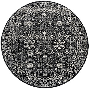 SAFAVIEH Evoke Collection 3' Round Charcoal / Ivory EVK270K Shabby Chic Distressed Non-Shedding Dining Room Entryway Foyer Living Room Bedroom Area Rug