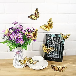 HUSGA Butterfly Wall Decor, 3 Sizes Butterfly Cake Decorations, Three-dimensional hollow design Hanging butterfly for Garden Themed Tea Party Graduation Wedding Baby Shower. (Gold)