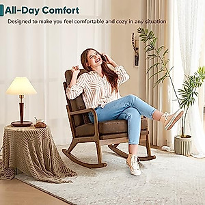 JOYBASE Rocking Chair, Nursery Glider Rocker Chair, Nursing Rocking Accent Chair, Modern Comfy Lounge Armchair with High Backrest for Indoor, Living Room, Bedroom, Nursery (Orange, Bronzing Cloth)