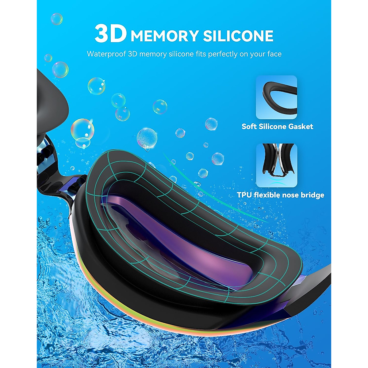 POOLWALD Swim Goggles Set 6 in 1, Anti-Fog Swimming Goggles with Nose Clips, Earplugs, Swim Caps and Waterproof Phone Bag, No Leaking Full Protection for Adult Men Women Youth