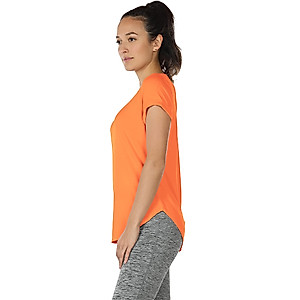 icyzone Open Back Yoga Shirts for Women - Exercise Workout Tops, Athletic Short Sleeves, Running T-Shirts Loose Fit (Orange, L)