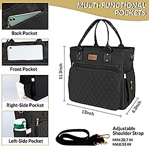 EASYA Large Women Lunch Bags for Work Insulated/Insulated Adult Lunch Box for Women/Durable Nylon Thermal Lunch Bag for Women/Leakproof Cooler Lunch Tote Bag with Storage Pocket (Black)