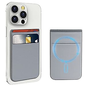 CloudValley Magnetic Card Wallet Designed for iPhone MagSafe, Stretchy Lycra Double Pocket Credit ID Card Holder Case for Back of iPhone 14 / iPhone 13 & 12 Series, Mag Safe Base Accessories, Gray