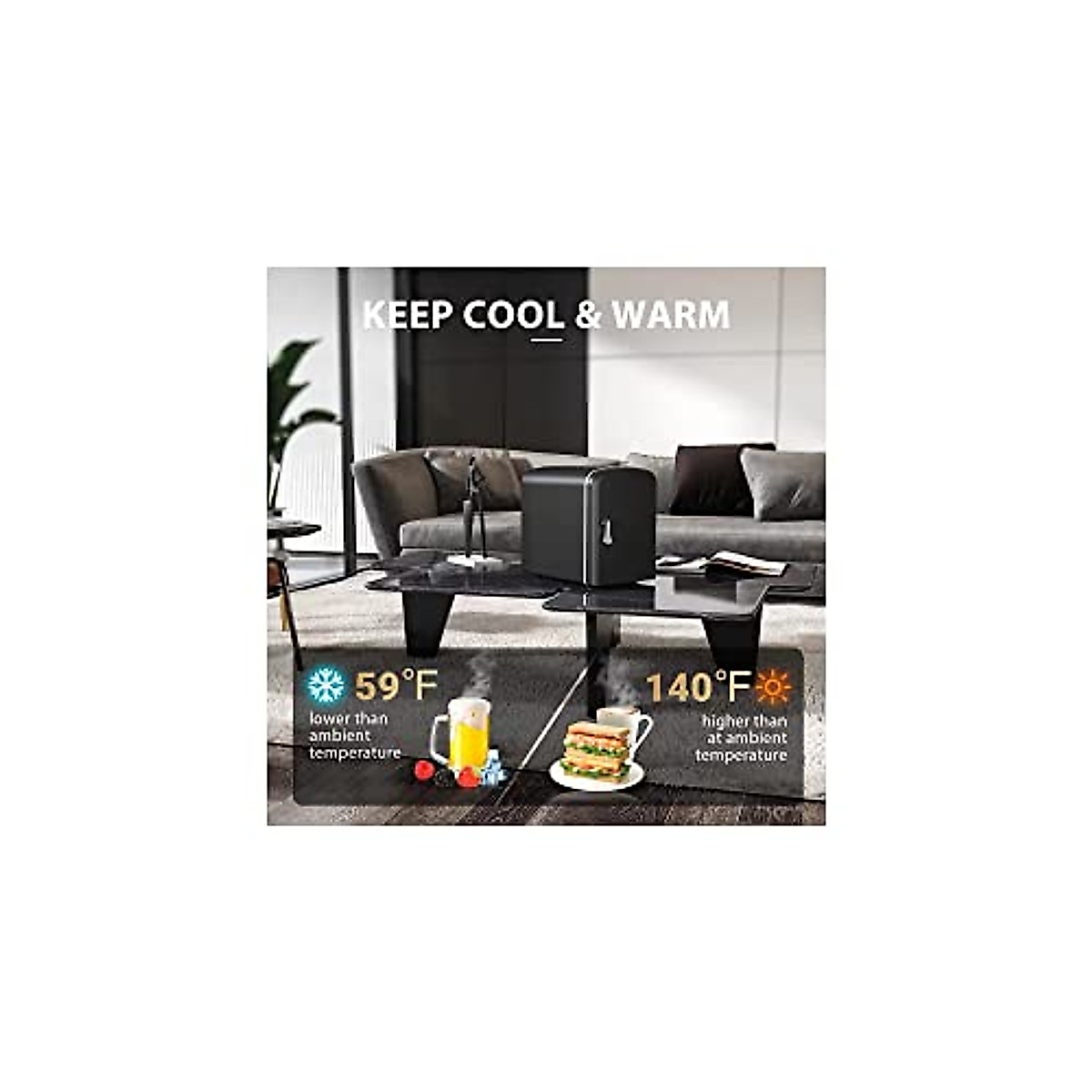 Mini Fridge 4 Liter AC/DC Energy Saving Cooler And Warmer Refrigerator, Portable Personal Fridge For Office, Car, Bedroom, 100% Freon-Free Great For Skincare, Fruit, Food, Medicine(Black) - F