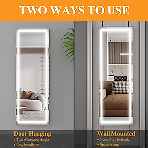 EDTEMI 39"x12" LED Lighted Wall Mounted Mirror,Over The Door Hanging Mirror,Full Body Mirror, Hanging Mirror for Bedroom Living Room Locker Room(White)