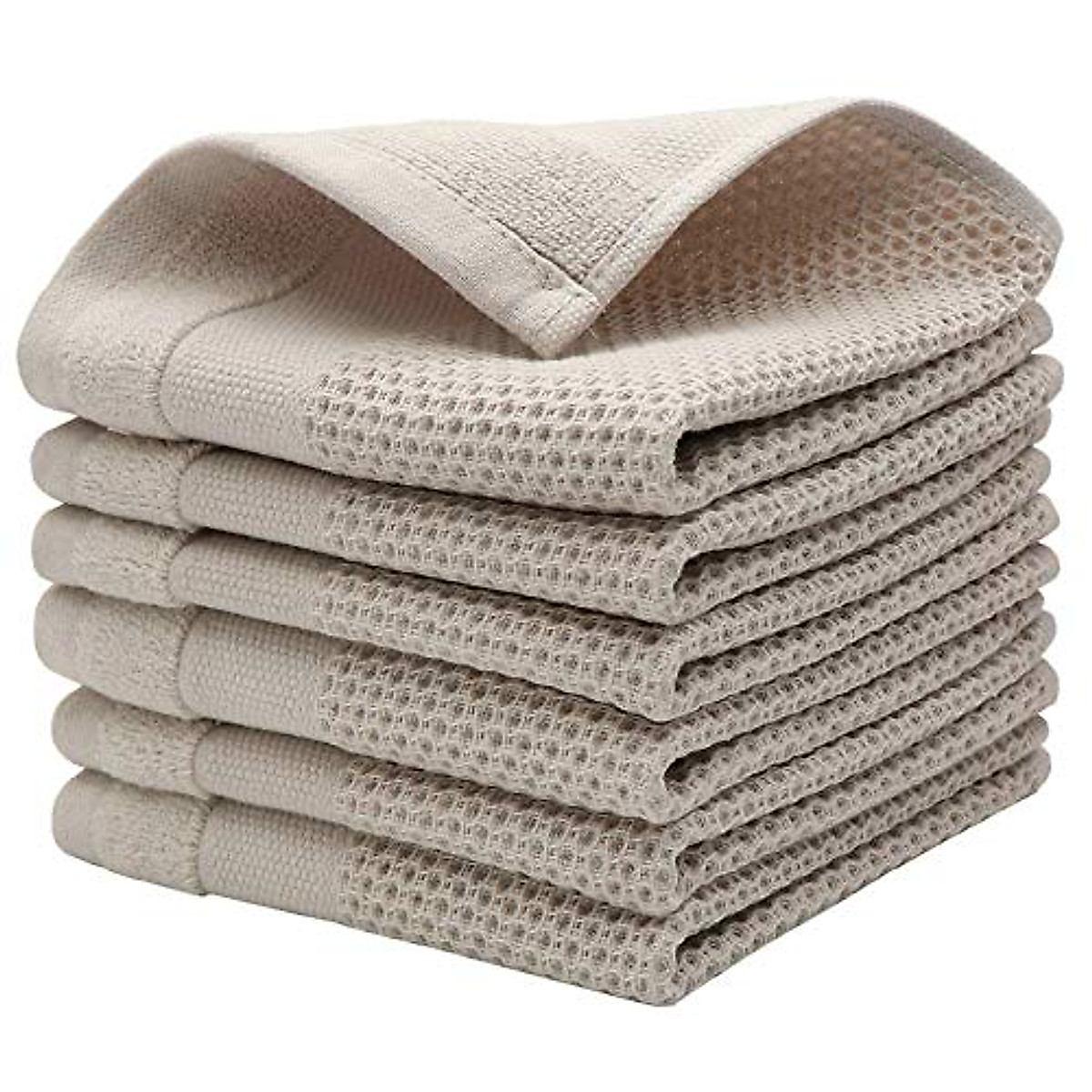 Mia'sDream Cotton Dish Cloths Dish Rags Waffle Weave Kitchen Towel, Soft and Absorbent Dish Towels Hand Towels for Kitchen, 12inchx12inch 6 Pack (Khaki)