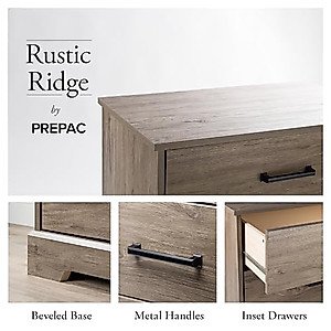 Prepac Rustic Ridge Farmhouse Dresser, Brown Dresser for Bedroom, Chest of Drawers with 5 Drawers 18.5" D x 27.5" W x 43.5" H, DBDR-1605-1
