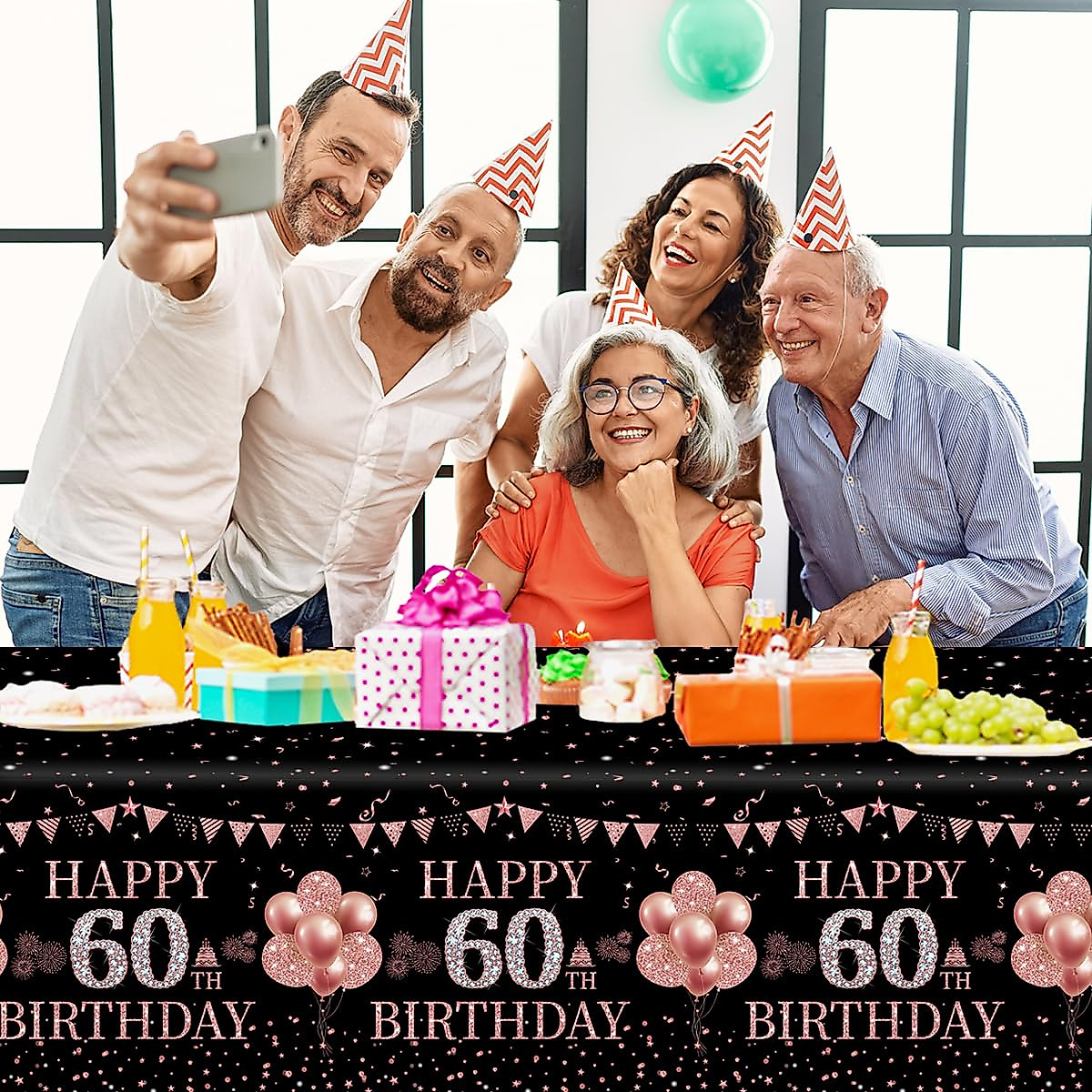 3Pcs Rose Gold 60th Birthday Tablecloths-Happy 60 Birthday Party Supplies for Women Rose Gold Disposable Rectangular Plastic Table Covers