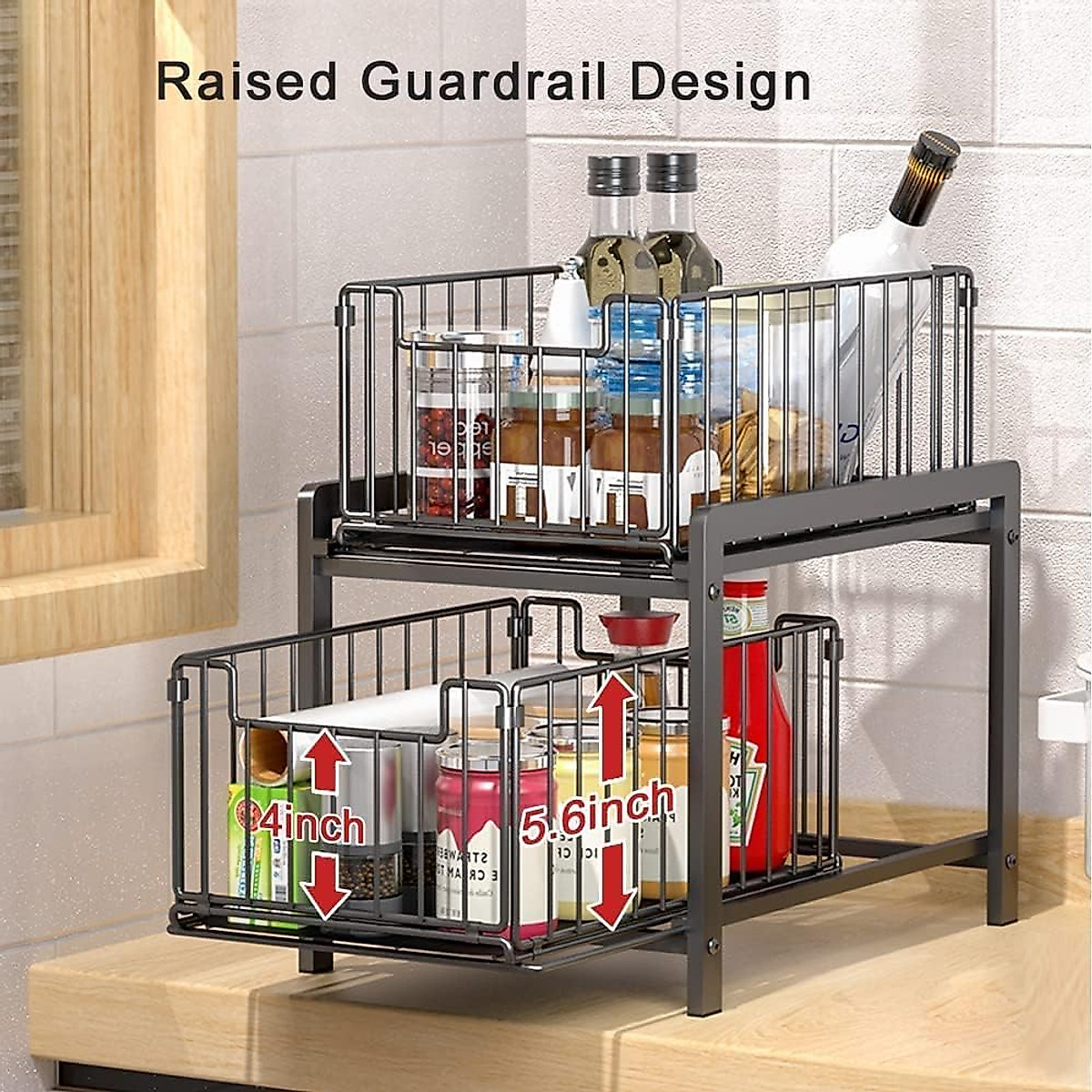 Under Sink Organizer, 2-Tier Cabinet Organizer for Kitchen Bathroom Countertop Organizer with Pull Out Basket Sliding Storage Drawer for Cupboard Cabinet (Black)