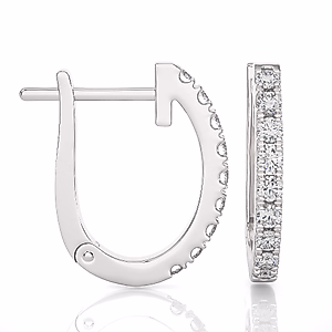 1/4 Carat Diamond Huggie Hoop Earrings for Women in 14k White Gold (F-G, SI2-I1, cttw) with Hinge and Notched Post by Privosa Fine Jewelry