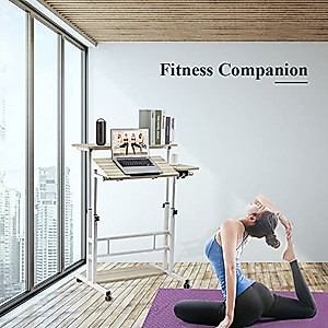 Hadulcet Mobile Standing Desk, Rolling Table Adjustable Computer Desk, Stand Up Laptop Desk Mobile Workstation for Home Office Classroom with Wheels, 31.49 x 23.6 in Beige