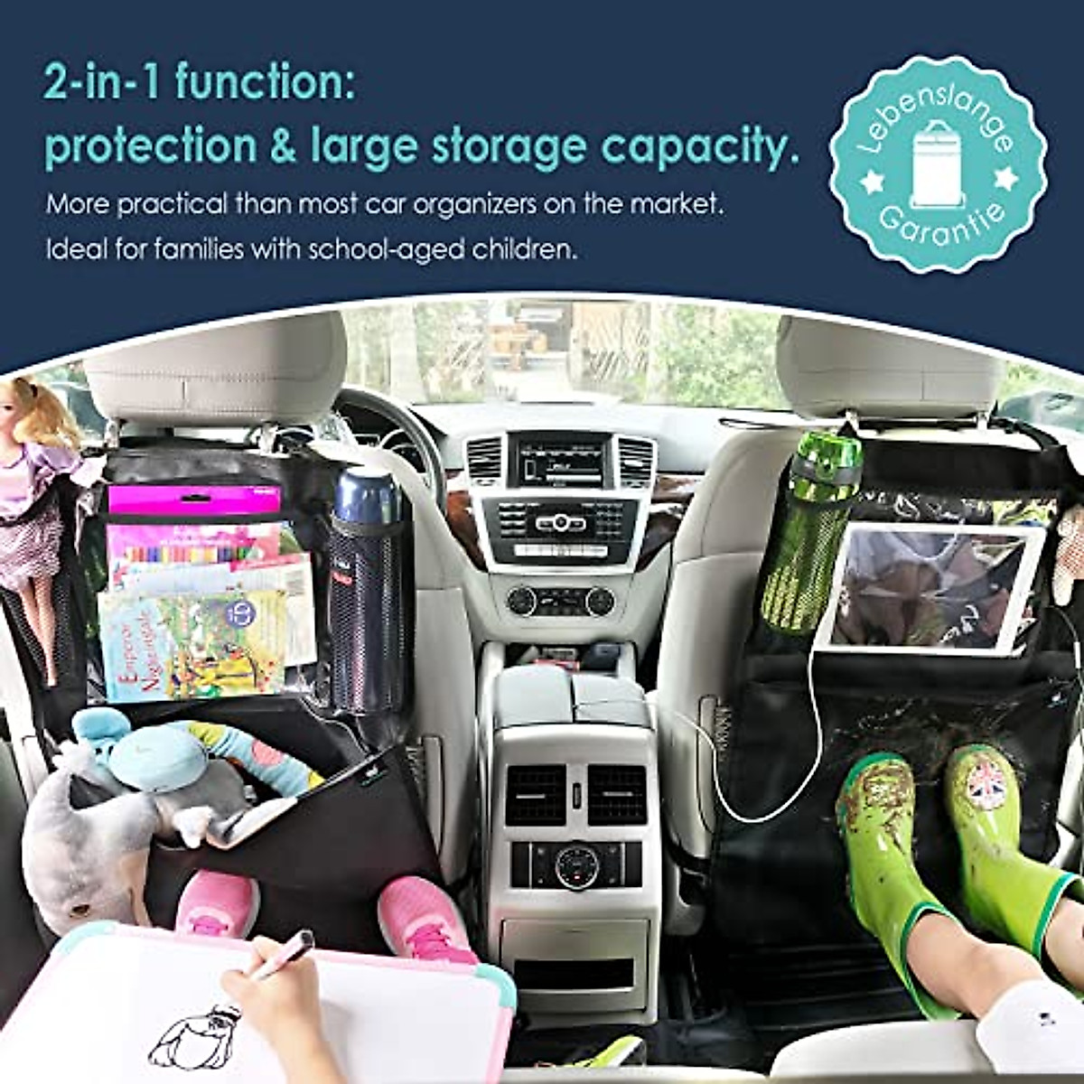 Termichy Car Seat Back Organizers, Kick Mat Seat Back Protector with Multi Pockets Clear Holder Water proof Material