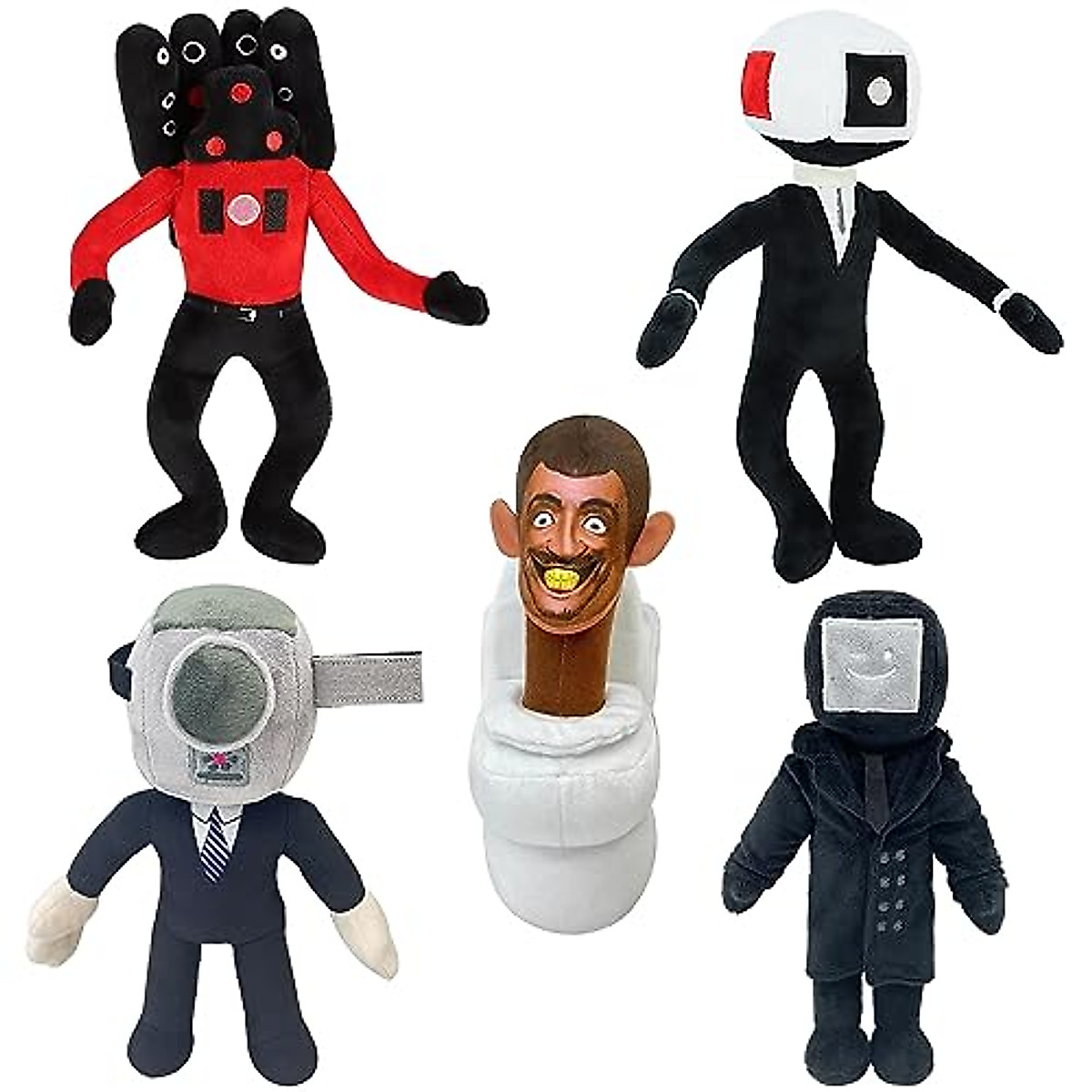XIYASAVI Skibidi Toilet Plush Toy,11" Cameraman Plush,Speakerman Plush Stuffed Animal Plushies Doll,Collectible Gifts for Kids Fans Aldults Birthday (5PCS)