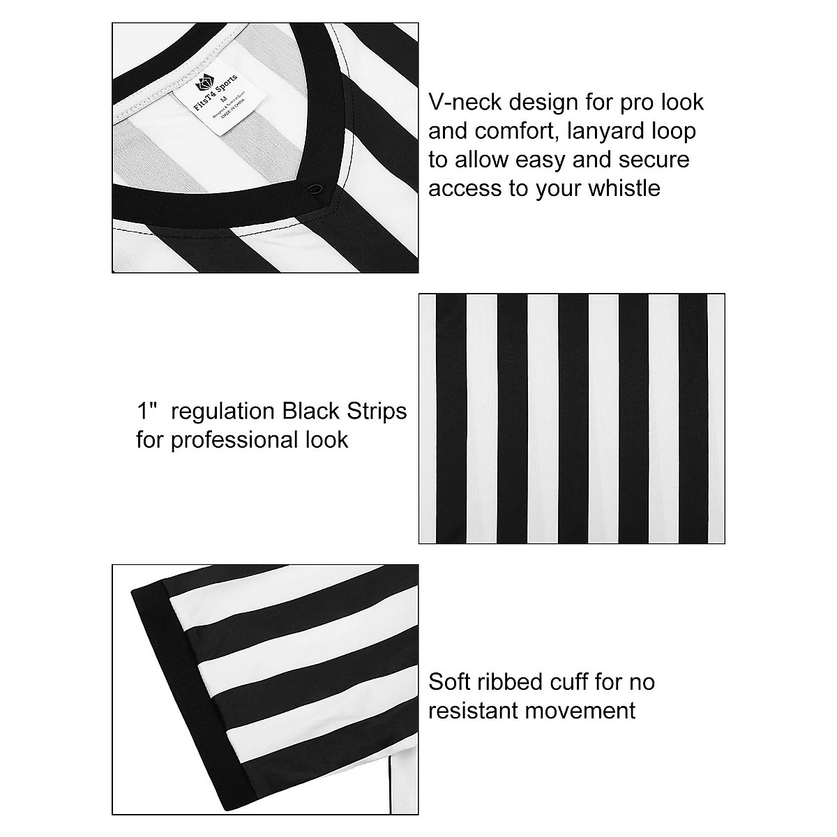 FitsT4 Sports Men's Official Black & White Stripe Referee Shirt Short Sleeve Umpire Jersey Costume Pro Ref Football Uniform