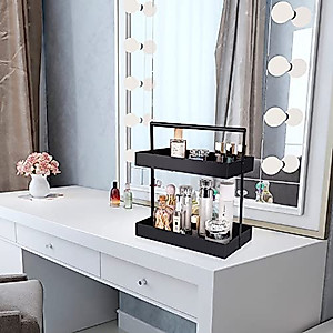 YANBETTER 2 Tier Bathroom Countertop Sink Vanity Trays, Black Makeup Organizer for Bathroom Supplies Kitchen Spice Rack Countertop Storage Shelf Cosmetic Vanity Storage Tray (black2)