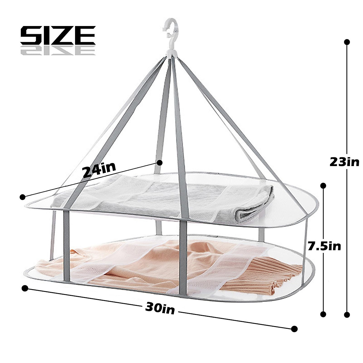 WEISGJA 2 Tier Folding Mesh Clothes Drying Rack with Internal Fixation Stackable Sweater Drying Rack Portable Hanging Laundry Rack for Sweater,T-Shirt,Delicates,Swimsuit (1 Pack)