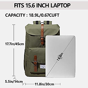 Kasqo Backpack for Men and Women, 15.6 Inch Laptop Backpack Large Capacity Water Resistant Drawstring Flap Bag, Green