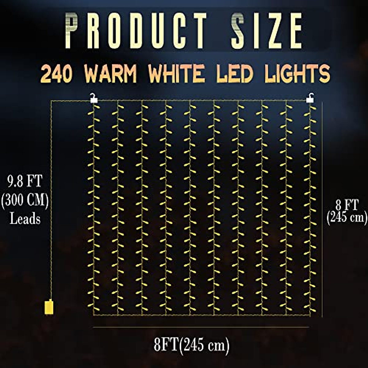 Eueasy Gazebo Lights Outdoor, 8ftx8ft Plug in Holiday Chandelier Fairy Lights 240 LED 8 Lighting Modes, Waterproof Curtain Lights for Gazebo, Party, Window, Garden (Warm White)