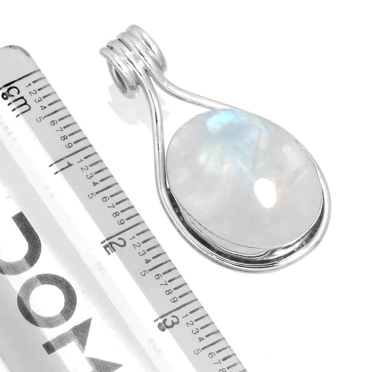 JEWELOPORIUM Real White Rainbow Moonstone 925 Silver Pendant for Women Gemstone Cocktail Silver Pendant Necklace Christmas - Gift Victorian Jewelry