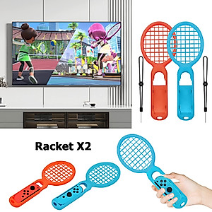 Ermorgen Switch Sports Accessories Bundle, 10 in 1 Kit for Switch Sports Games, with Joycon Fencing Grip for Chambara Game, Leg Straps & Hand Strap, Tennis Badminton Rackets and Bowling Grip