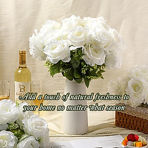 Zeyune 8 Bunches 17.3" Artificial Silk Rose Flowers, Fake Roses Flower Bouquet 56 Heads Whit Artificial Roses Flowers Bulk with Stems for Bridal Wedding Home Mother's Day Decor(White)