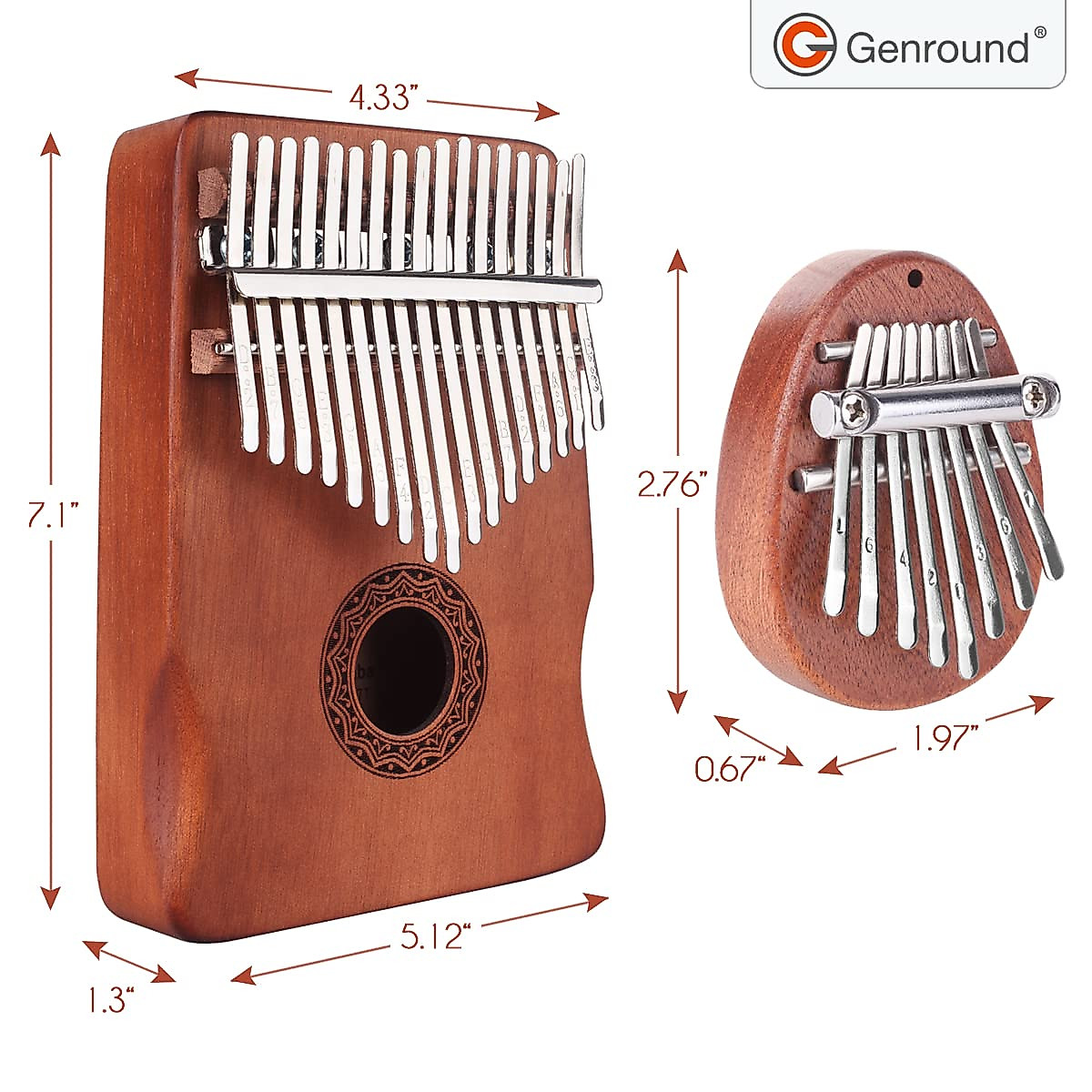 Genround Kalimba Thumb Piano & Finger Instrument Bundle, 17 Keys & 8 Keys Piano with Beginner's Study Instruction, Portable Thumb Piano for Kids and Adults, Includes Tuning Hammer