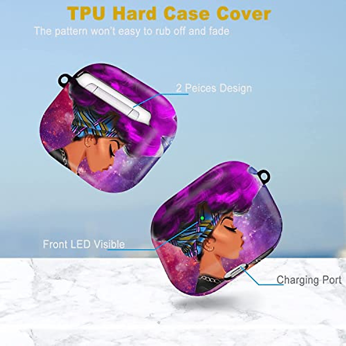 Airpods 3rd Generation Case (Not Fit Pro) - Wonjury Afro African American Protective Hard Airpods 3 Case Cover Women Girls with Keychain for Apple Airpod Gen 3 (2021) Charging Case, Hair Girl