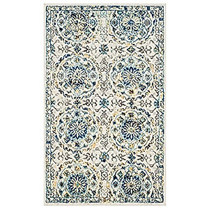 SAFAVIEH Evoke Collection 3' x 5' Ivory/Blue EVK252C Boho Non-Shedding Living Room Bedroom Accent Rug