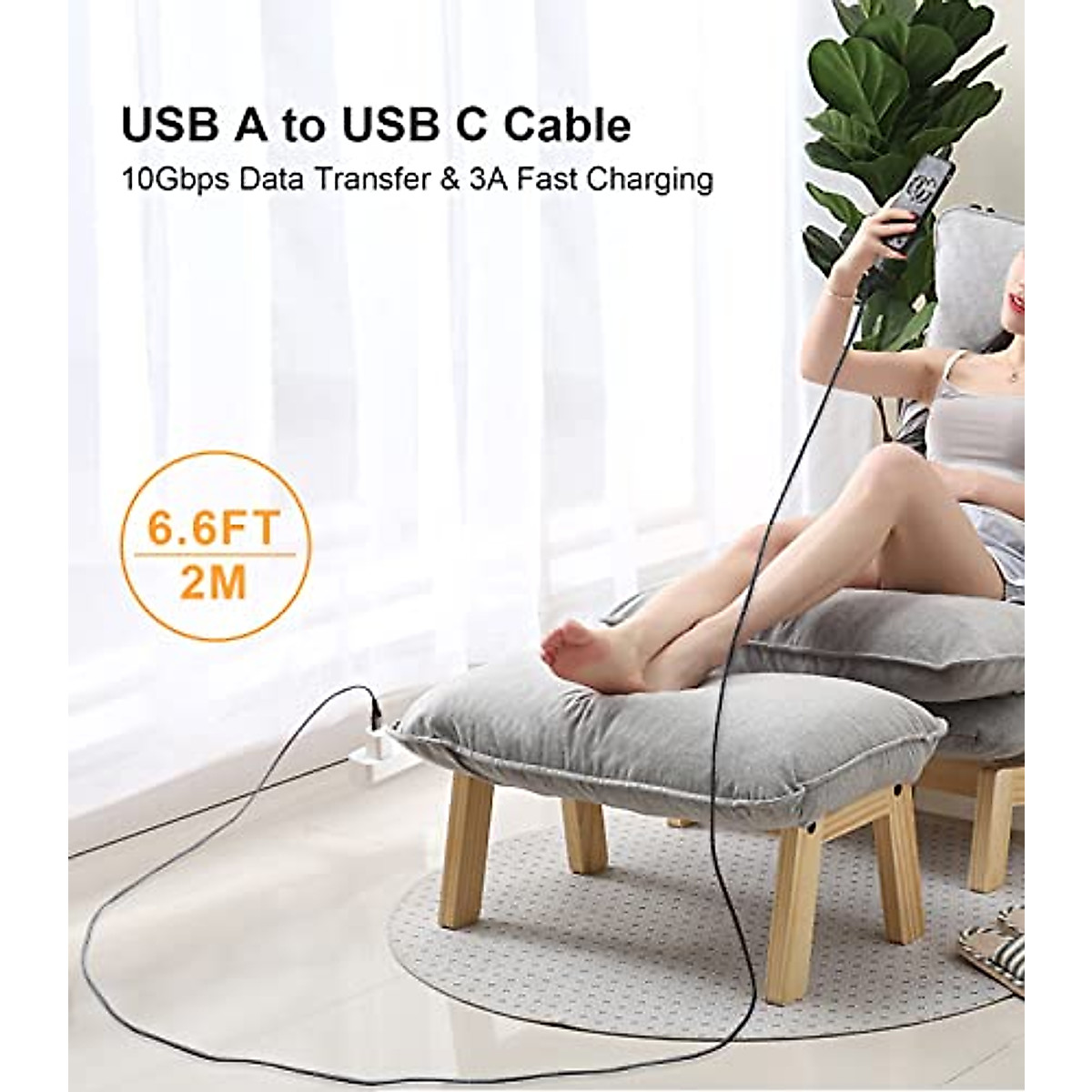 USB A to USB C Cable 6.6ft, 10Gbps Data Transfer and 60W 3A Fast Charging Cable, USB C 3.1/3.2 Cable for Android Auto Samsung S21/S20/S10/Note 20, iPad Pro, Sony XZ, LG Other Type-C Devices